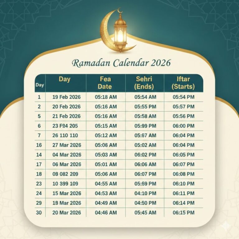 Ramadan 2026 Calendar – Check Sehr, Iftar Timings for Pakistan | CVHD ...