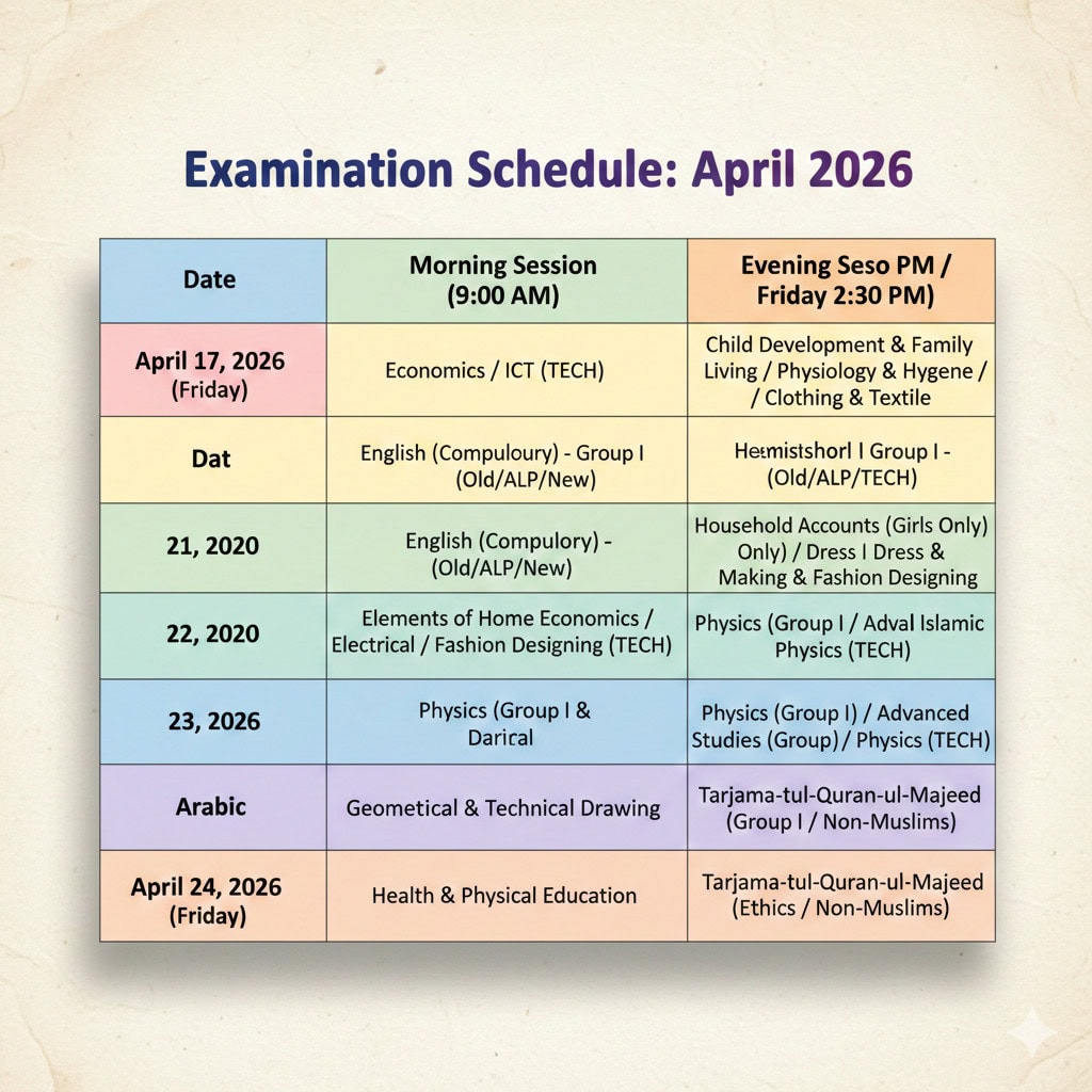 BISE Lahore Class 9 DateSheet 2026 | CVHD – Citizens’